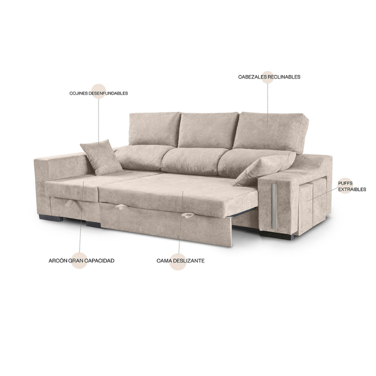 Sofá chaiselonge cama barato Jagger - Mueblesweb Online